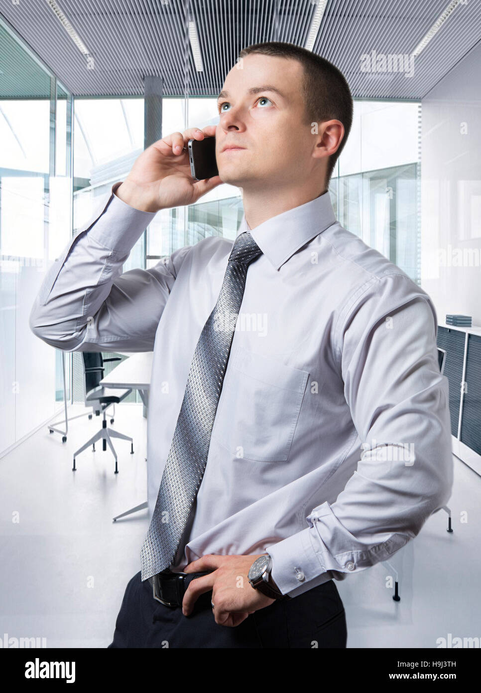businessman talking on phone in office Stock Photo - Alamy