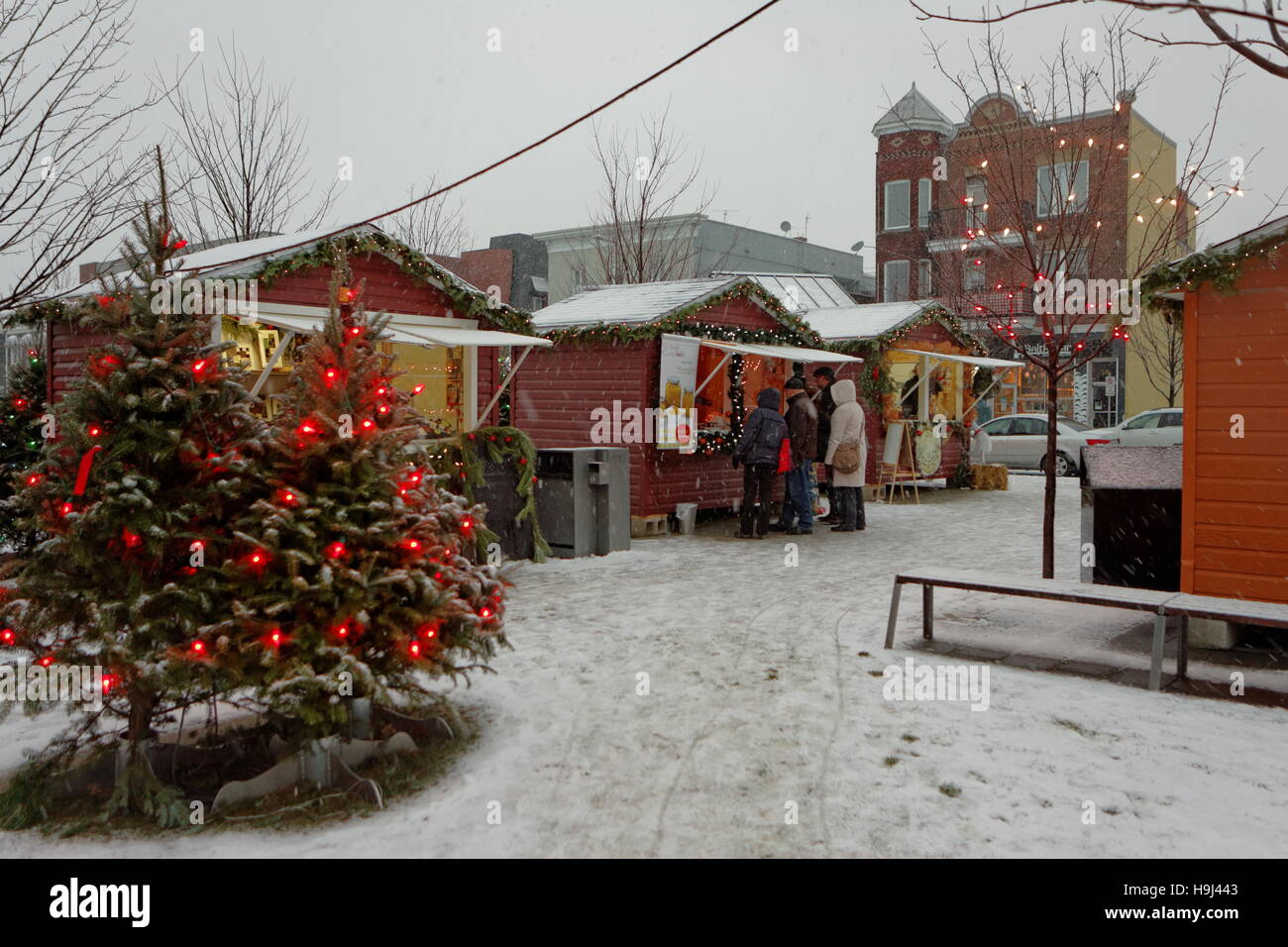 The Christmas market at Place Bourget in Joliette, Quebec Stock Photo ...