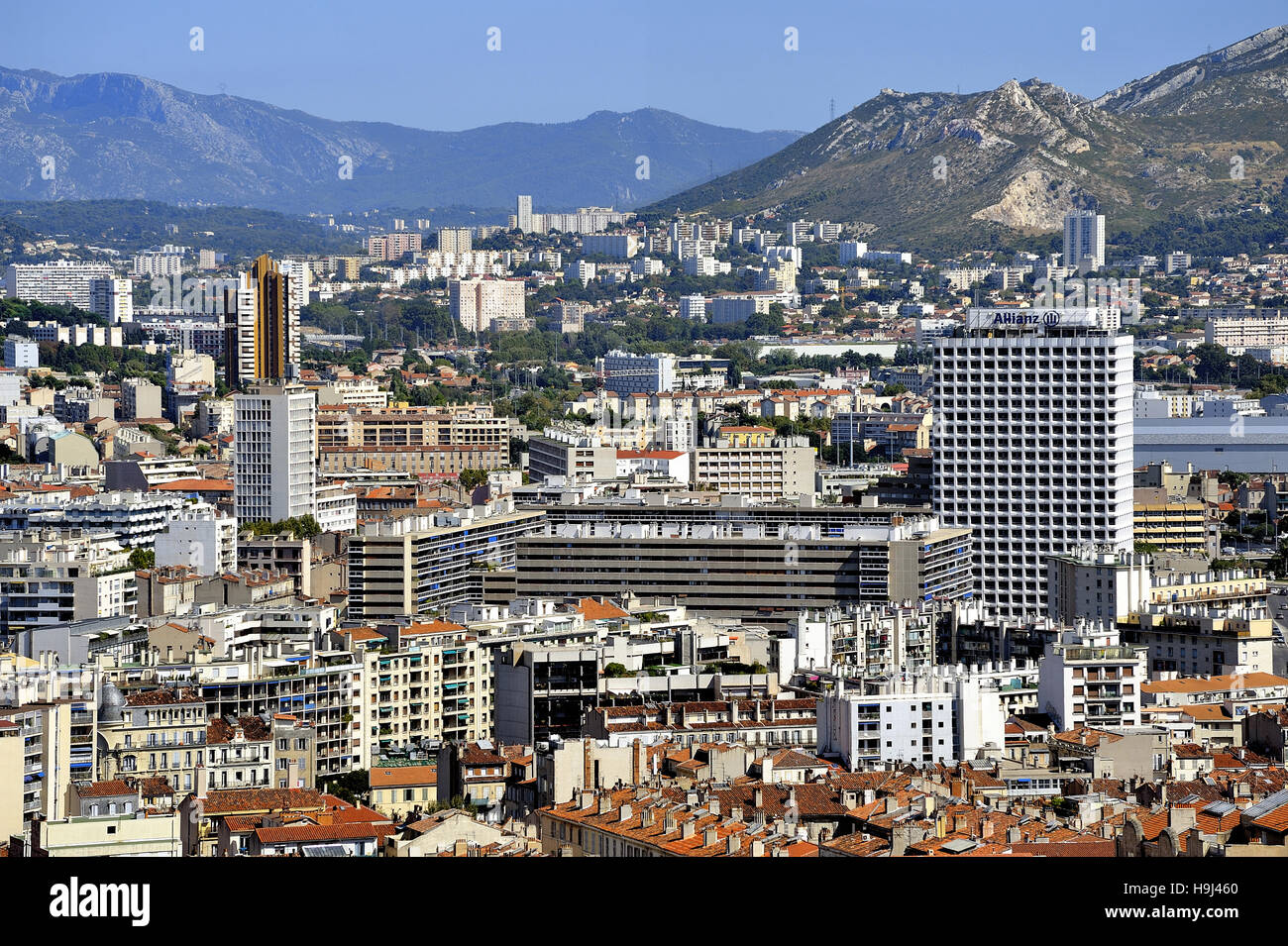 Aerial view of Marseille was taken from the top of Notre Dame de la ...