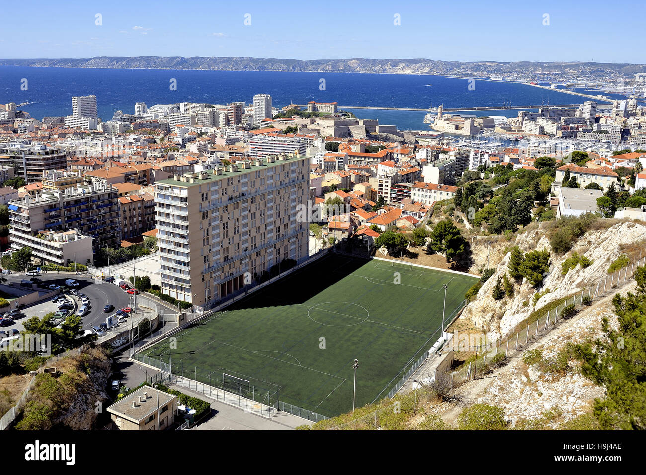 Aerial view of Marseille was taken from the top of Notre Dame de la ...