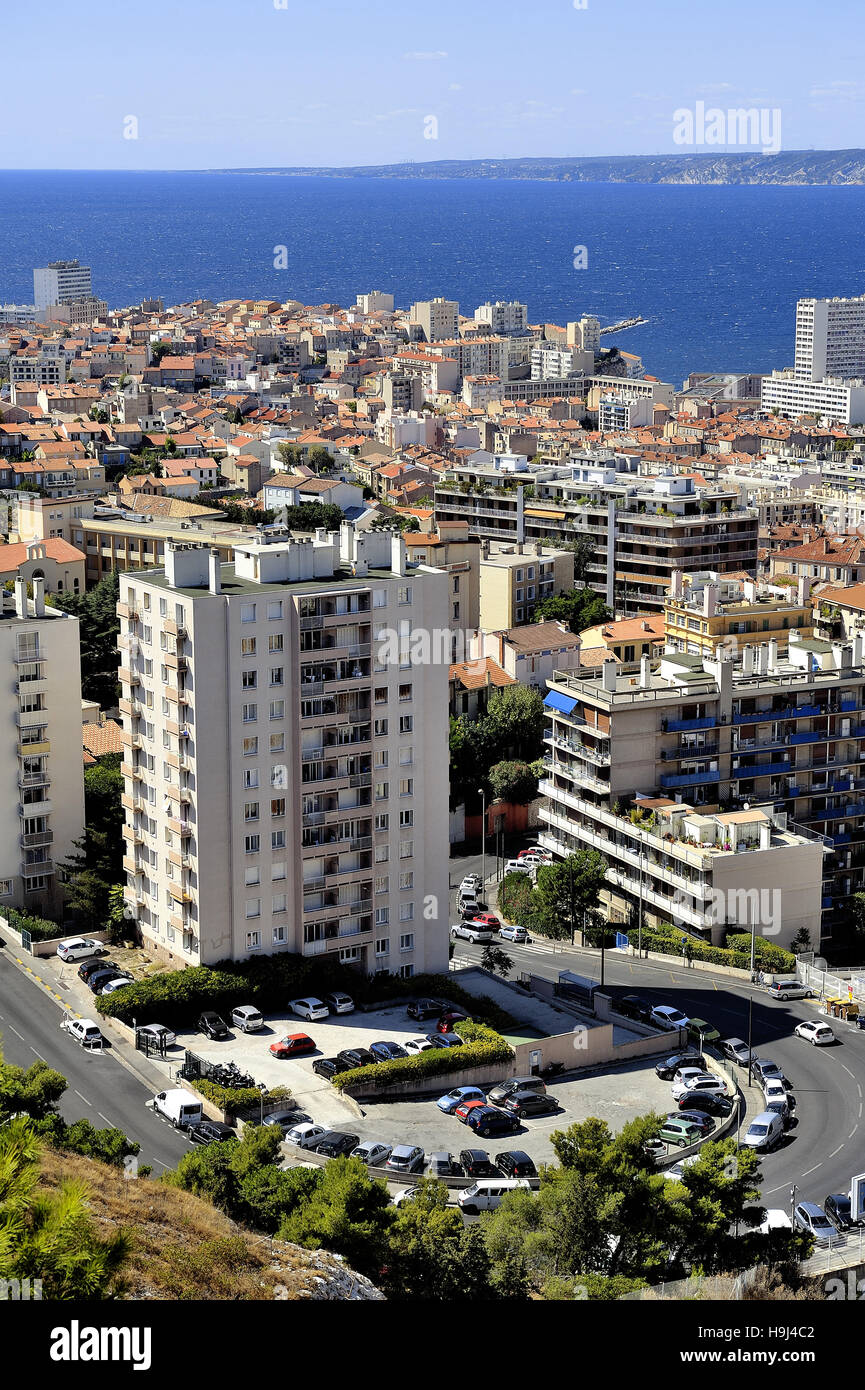 Aerial view of Marseille was taken from the top of Notre Dame de la ...
