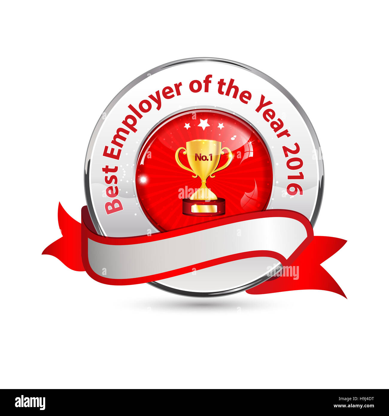 Best Employer of the Year 2016 - business award ribbon. Metallic red ...