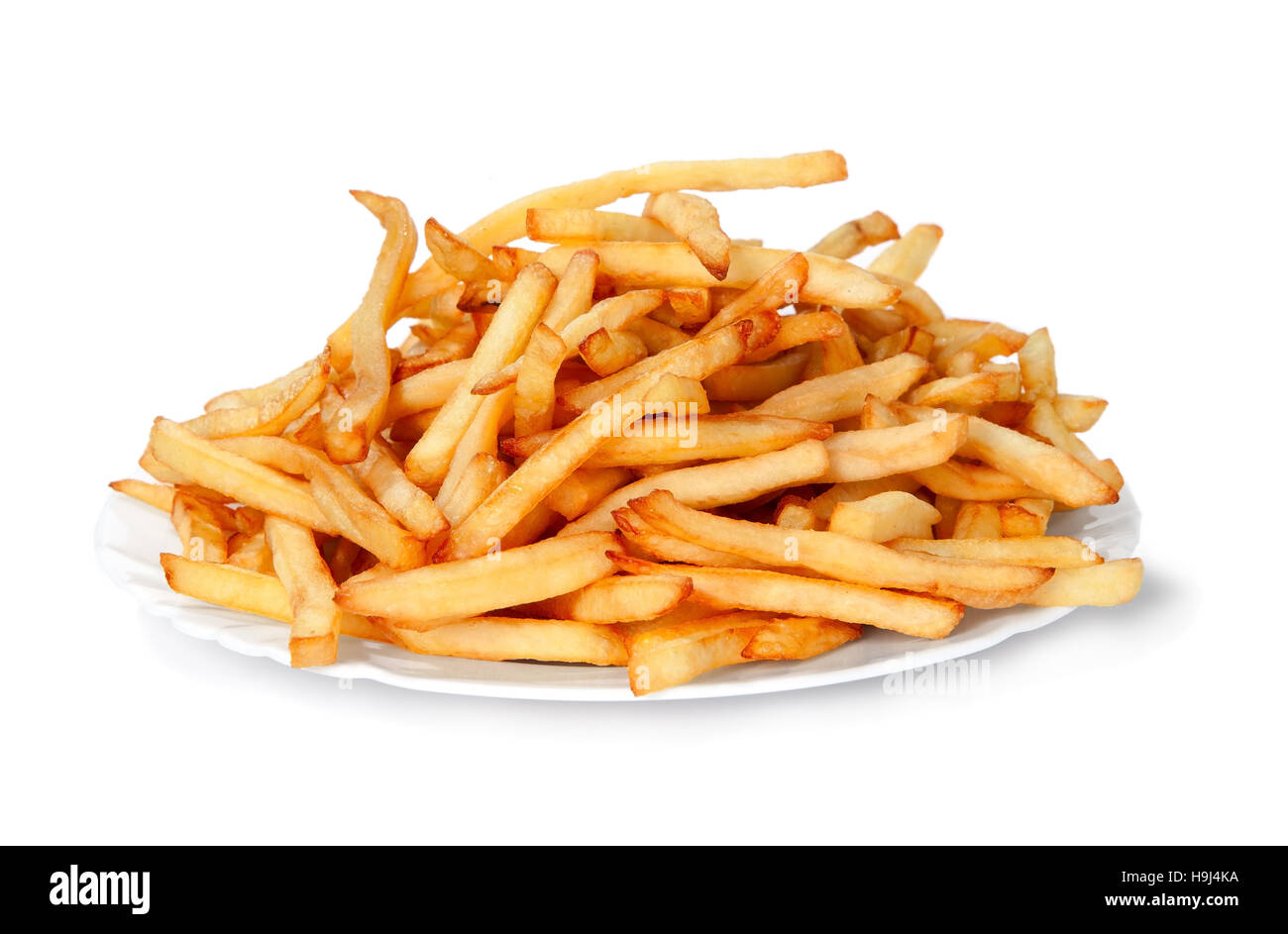 Fried french fries chips in white isolated background Stock Photo - Alamy