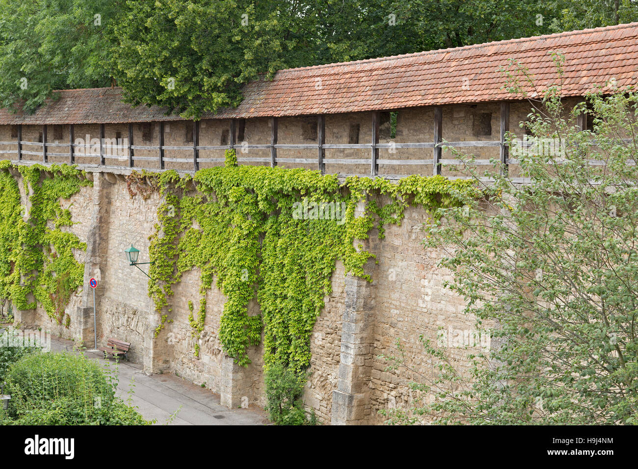 parapet walk, town wall, Rothenburg ob der Tauber, Central Franconia ...
