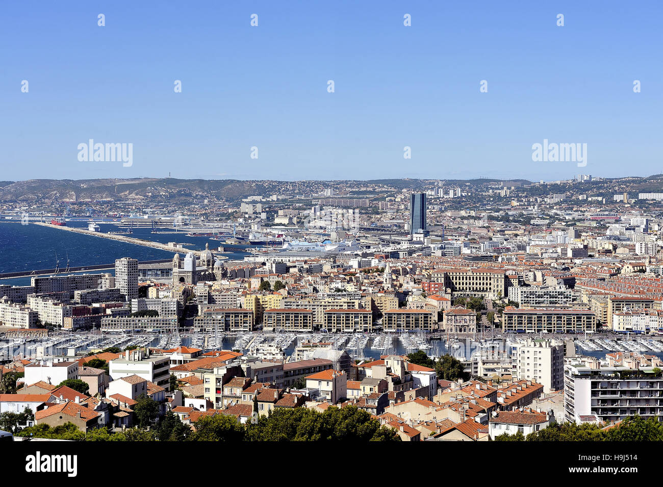 Aerial view of Marseille was taken from the top of Notre Dame de la ...