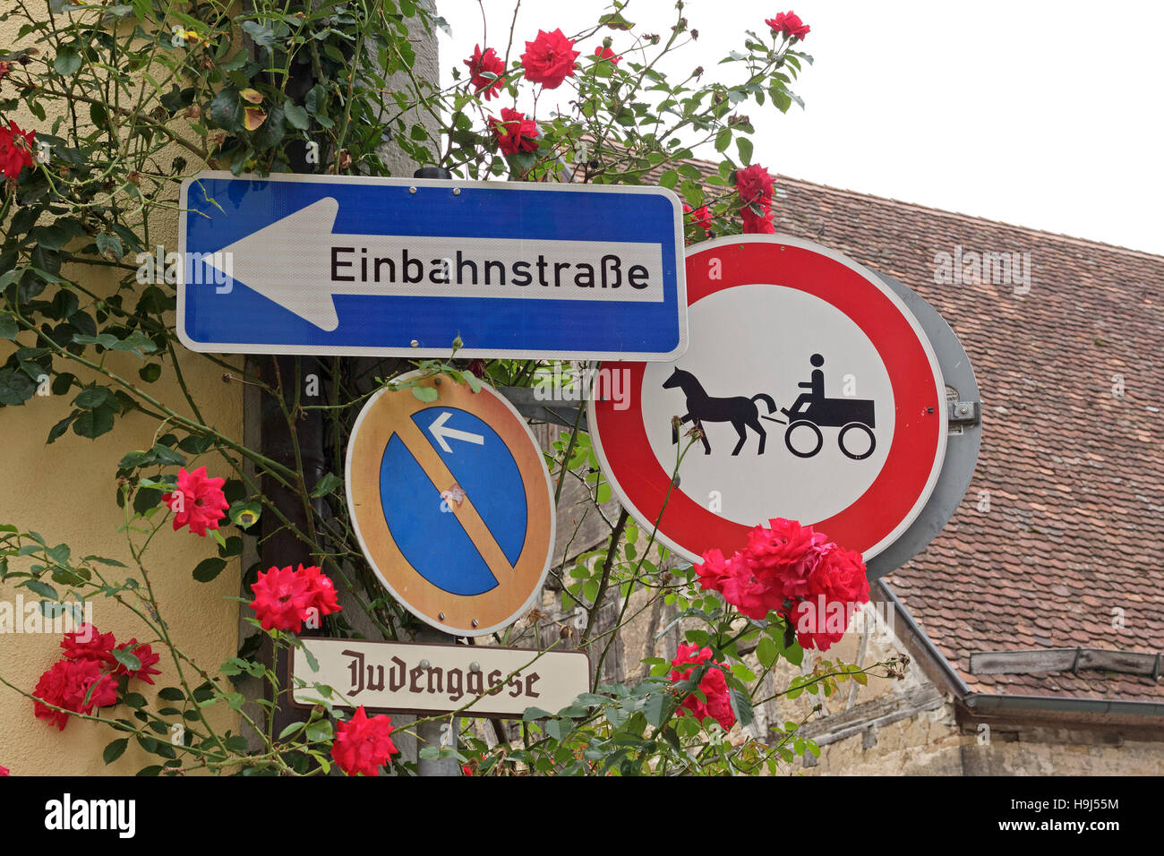 forest of signs, Judengasse, old town, Rothenburg ob der Tauber ...
