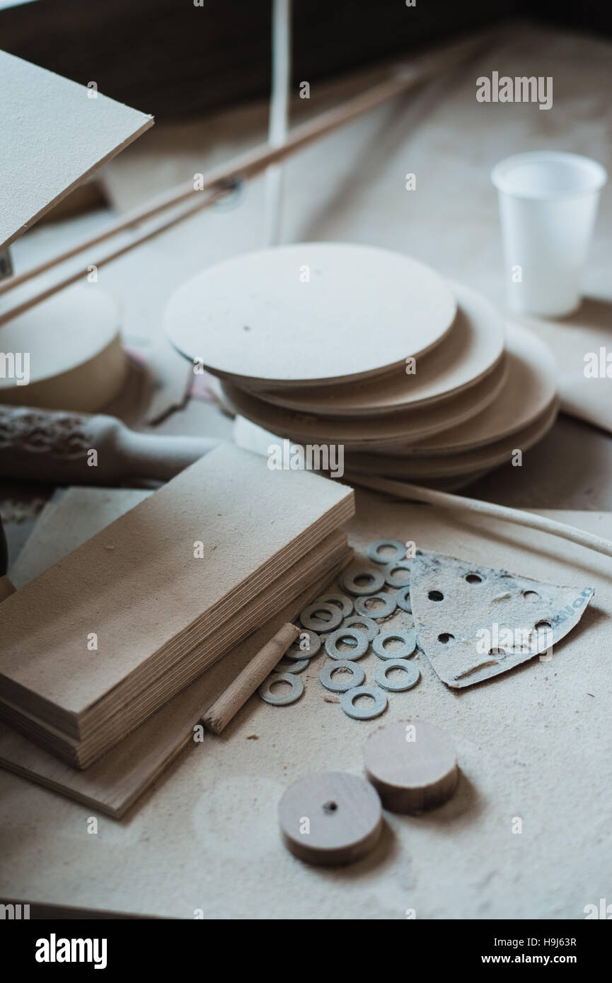 The working desk in wood workshop, Wood craft Stock Photo - Alamy