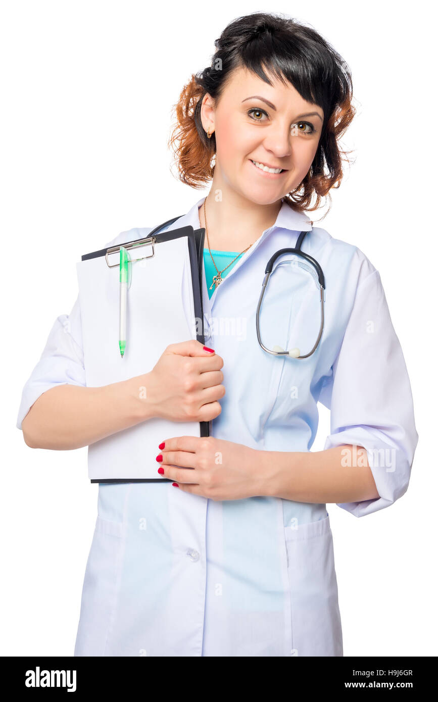 Portrait of a successful young physician with a folder in his ha Stock ...