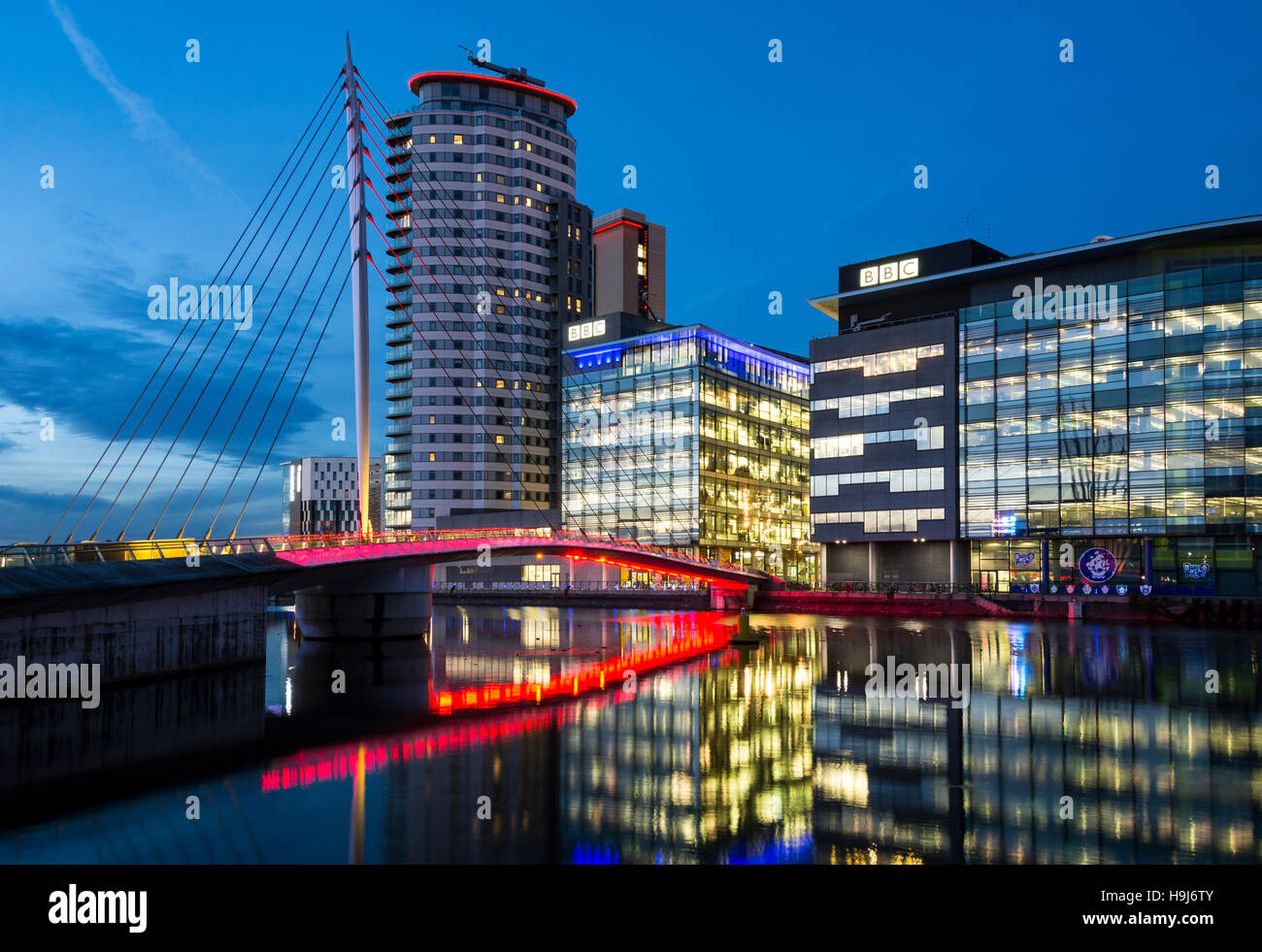 The MediaCityUK complex and swing footbridge, over the Manchester Ship ...