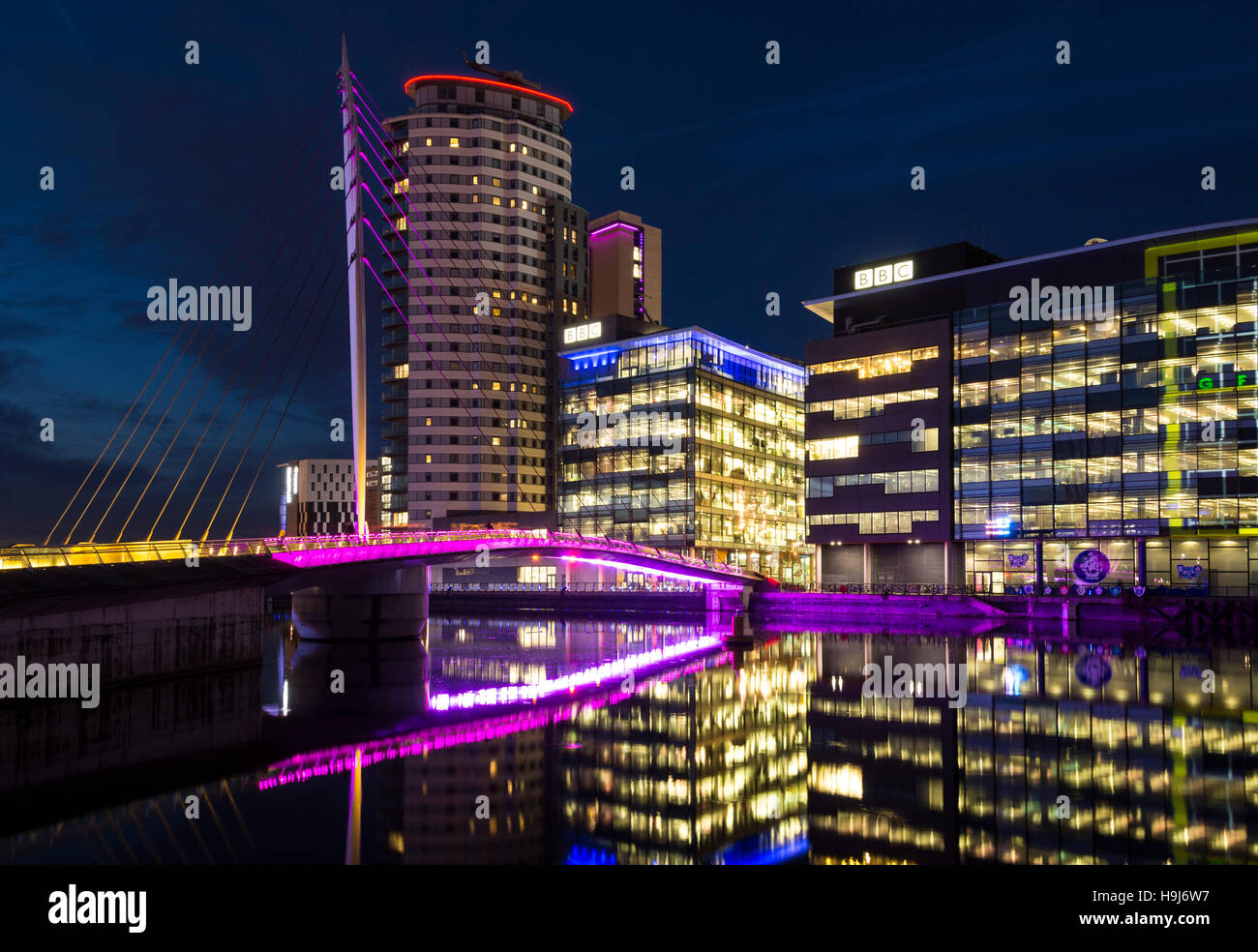 The MediaCityUK complex and swing footbridge, over the Manchester Ship ...