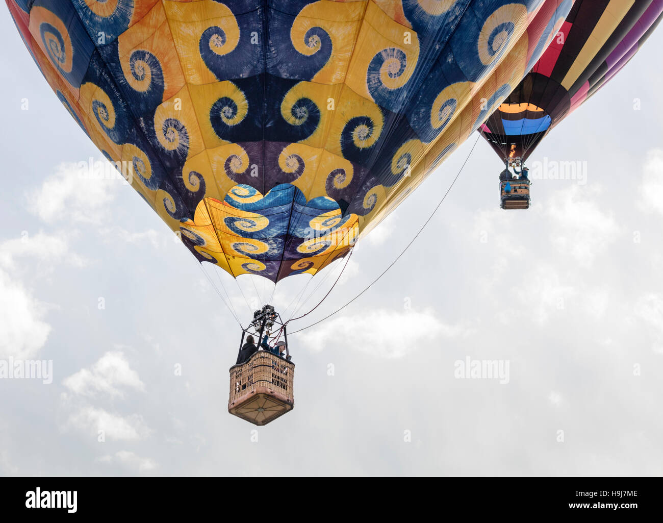 Hot air balloons rising during mass ascension at Albuquerque ...