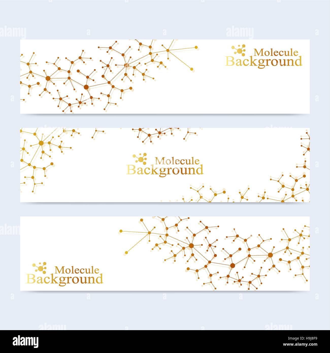 Modern set of vector banners. Atom. DNA. Molecule and communication ...