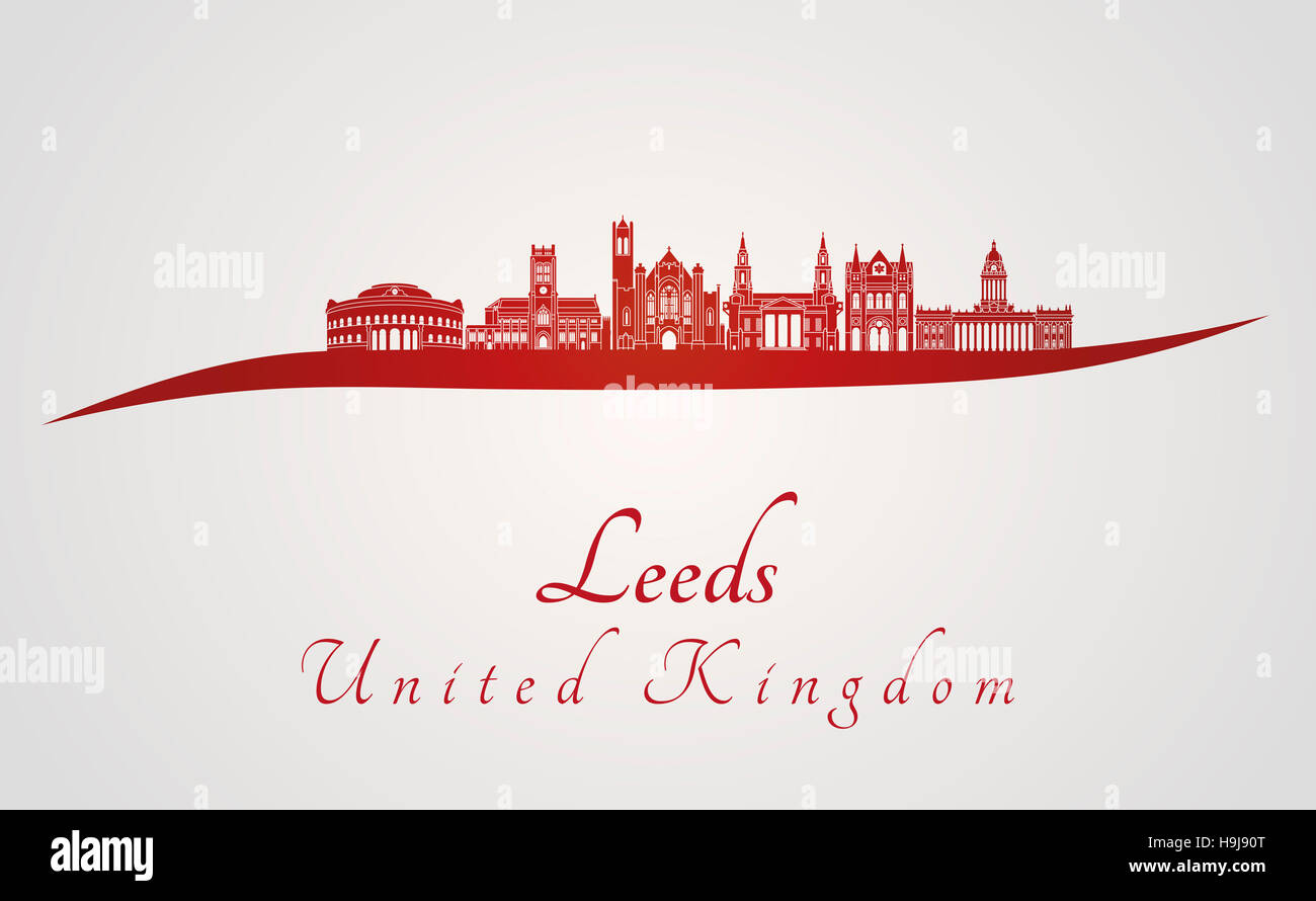 Leeds skyline in red and gray background in editable vector file Stock ...