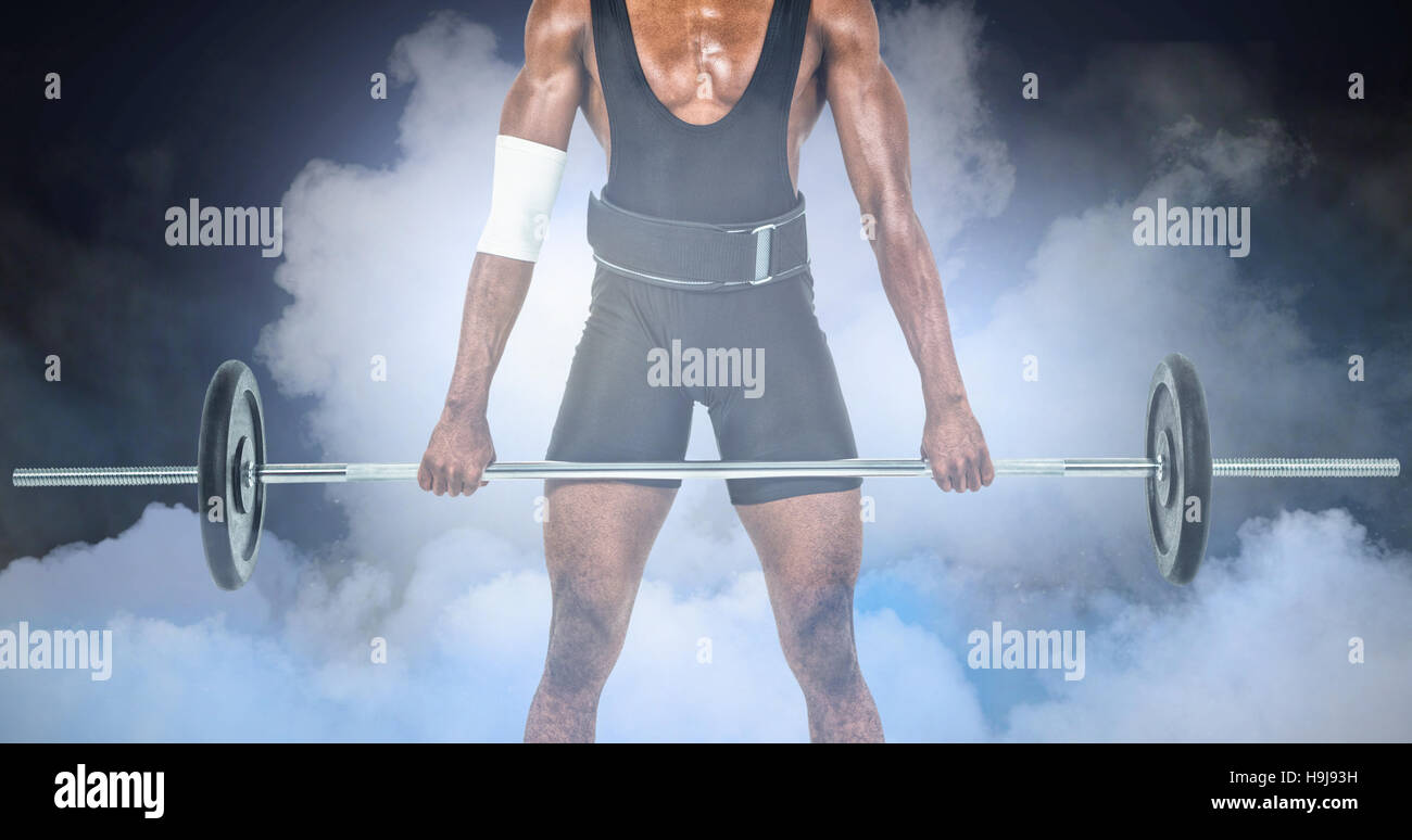 Composite image of bodybuilder lifting heavy barbell weights Stock ...