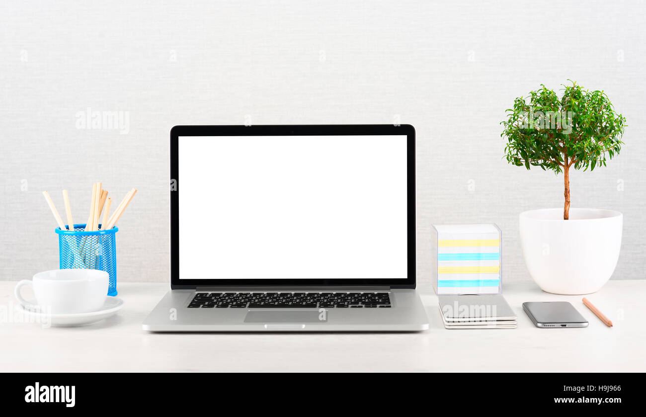 Workplace with modern gadgets. Laptop, tablet and smartphones Stock ...