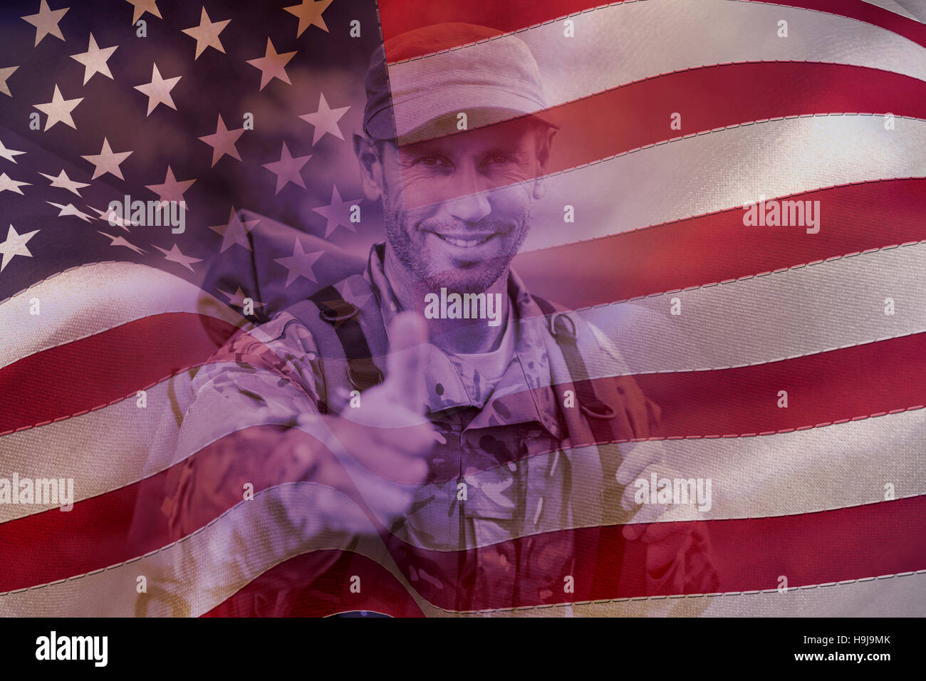 Composite image of portrait of happy army man with thumbs up Stock ...
