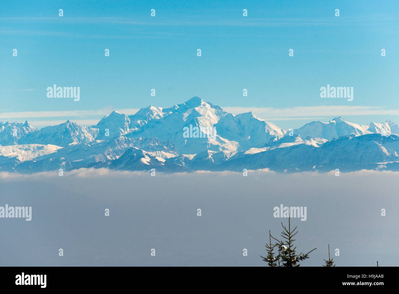 Mont Blanc view from Col de la Faucille, Gex, Rhone Alpes, France Stock ...