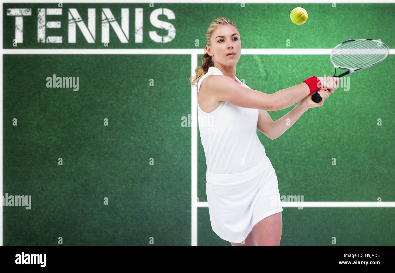 Composite image of athlete playing tennis with a racket Stock Photo - Alamy