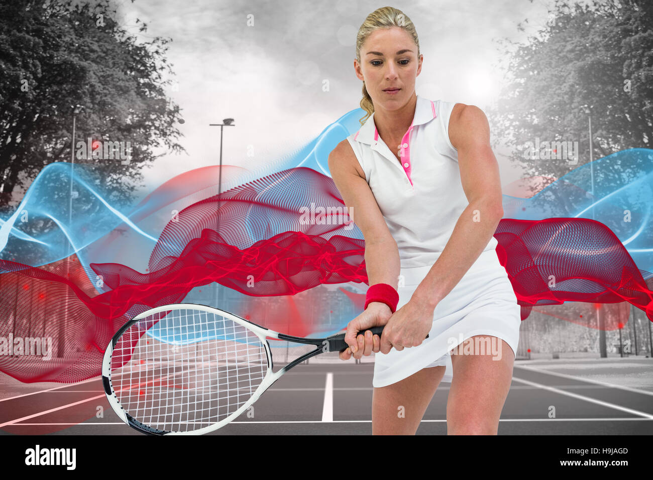 Composite image of athlete playing tennis with a racket Stock Photo - Alamy