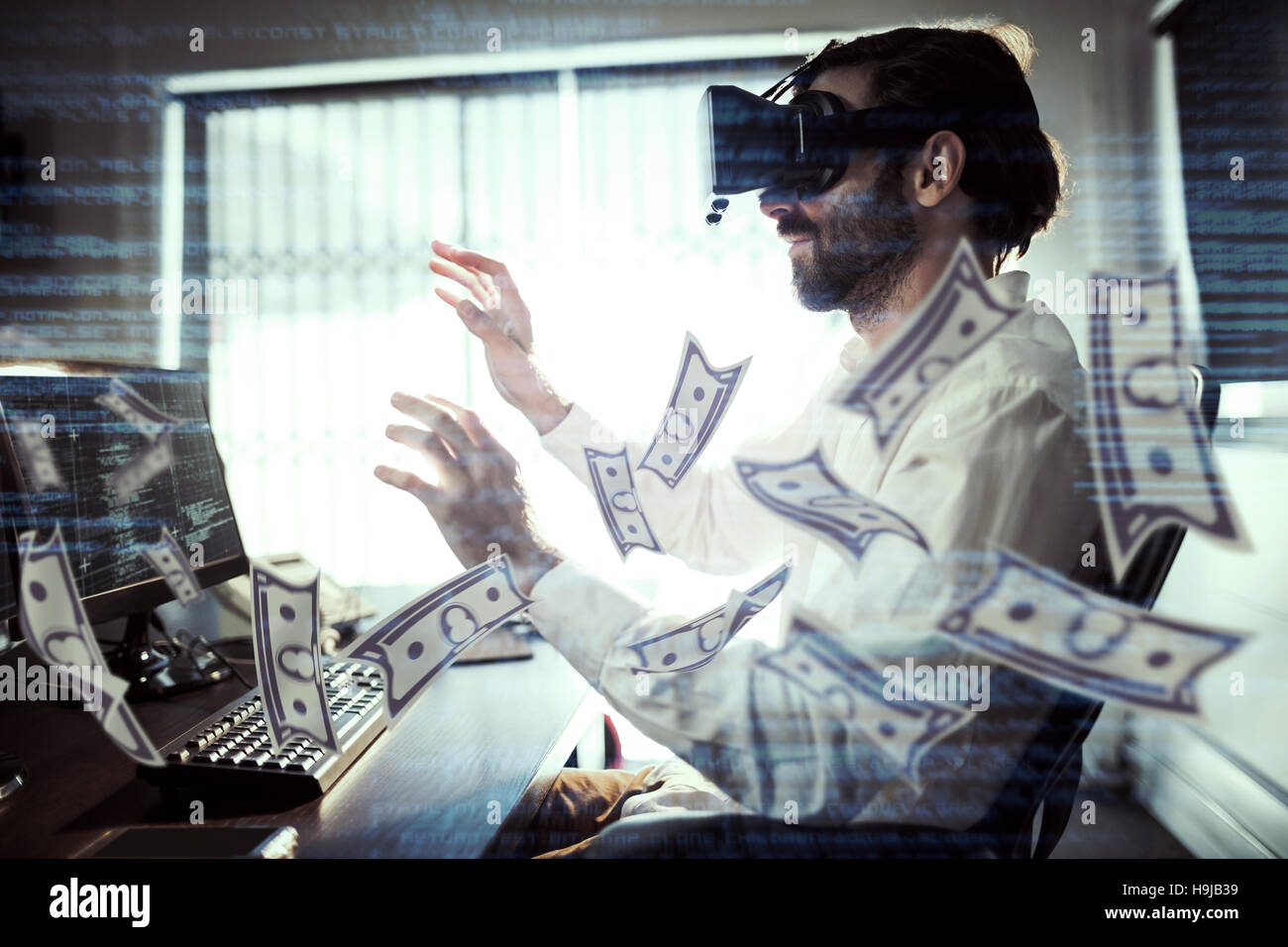 Composite image of dollars flying Stock Photo - Alamy