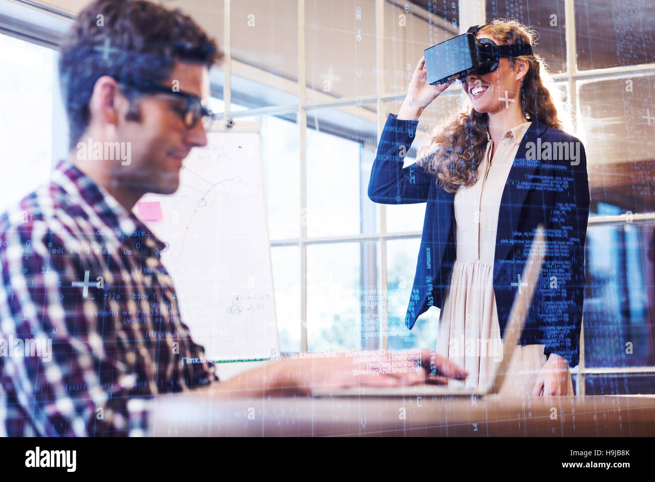 Digital composite businessman using vr hi-res stock photography and ...