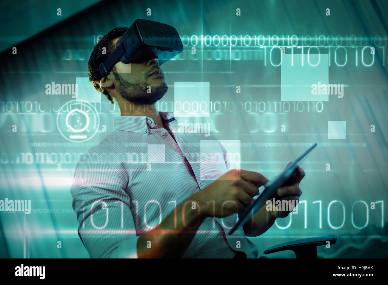 Composite image of blue technology design with binary code Stock Photo ...