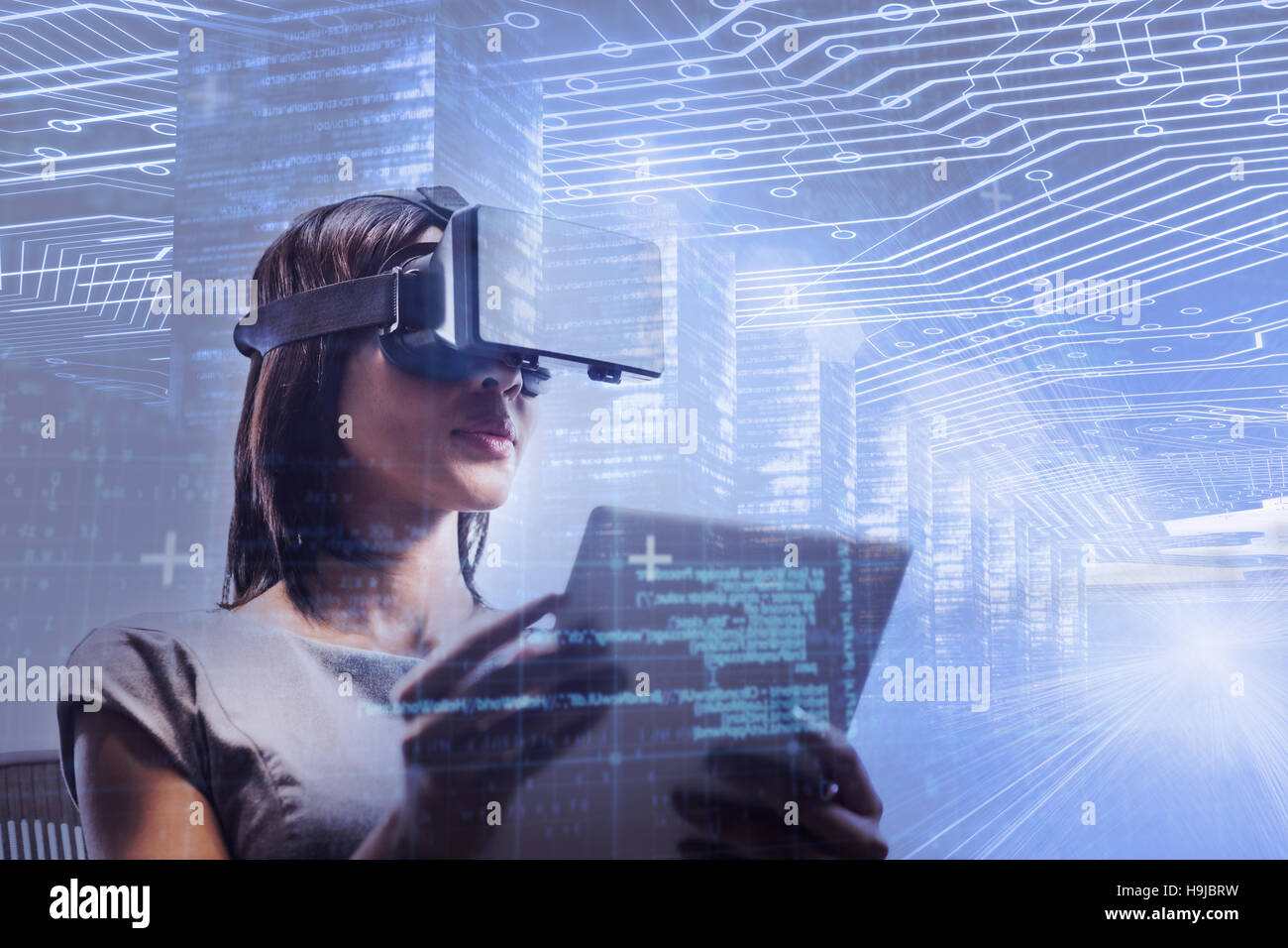 Composite image of blue and red technology interface Stock Photo - Alamy