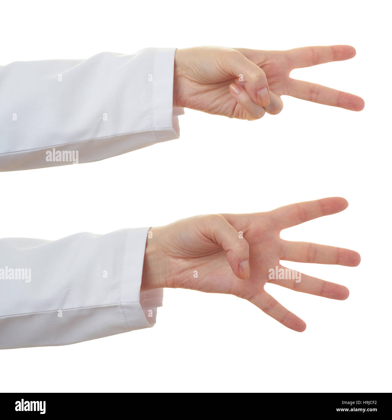 Set of doctor female hand gestures over white isolated background Stock ...