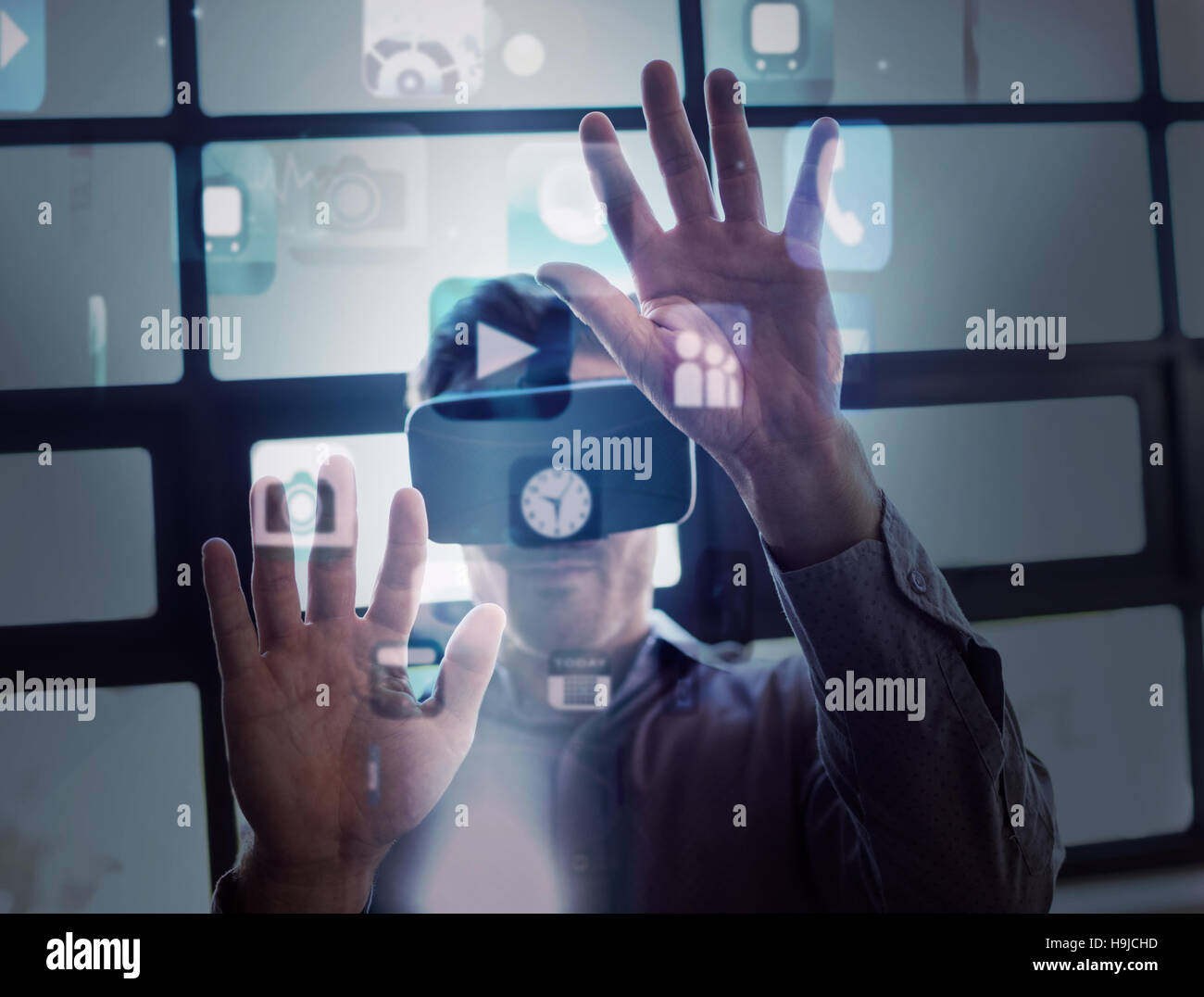 Composite image of futuristic app icons floating in light Stock Photo ...