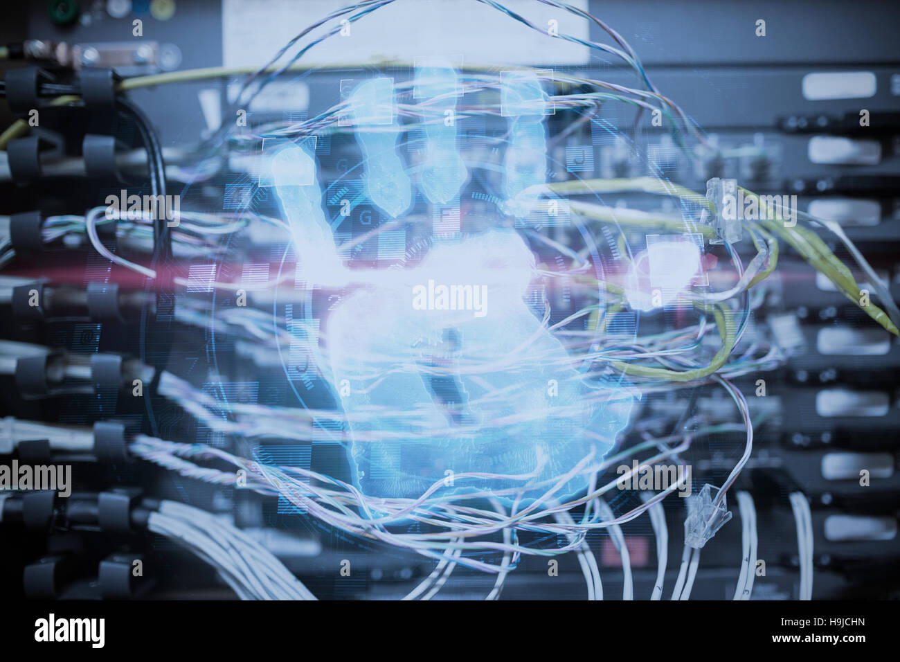 Composite image of digital security hand print scan Stock Photo - Alamy