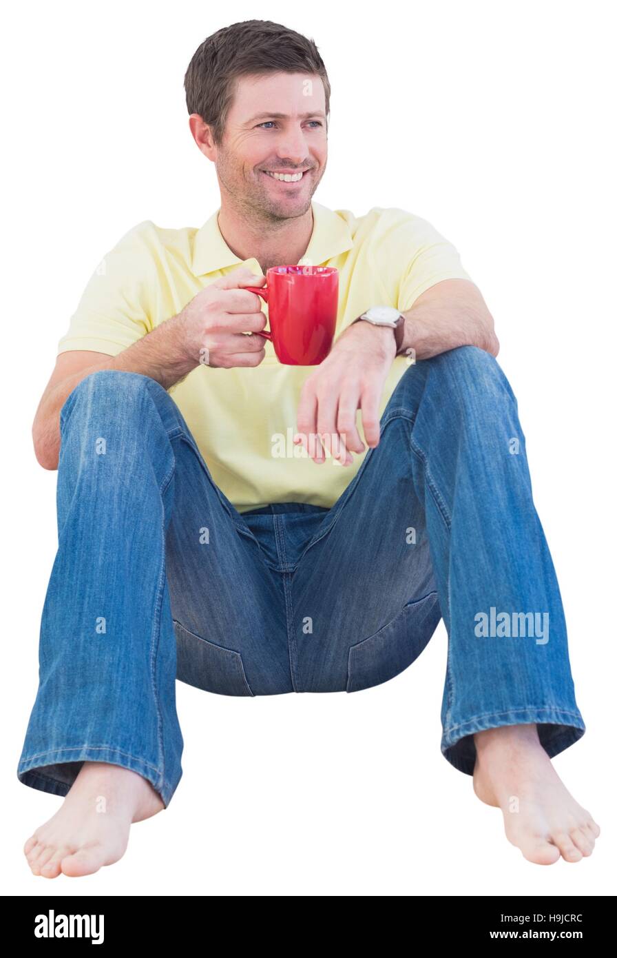Man cup coffee looking smiling Cut Out Stock Images & Pictures - Alamy