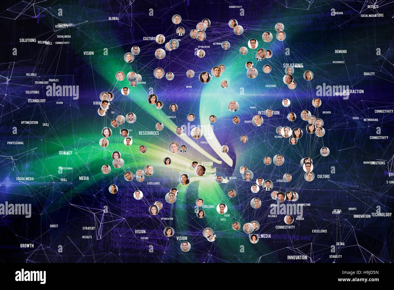 Composite image of sphere of portrait and words Stock Photo - Alamy