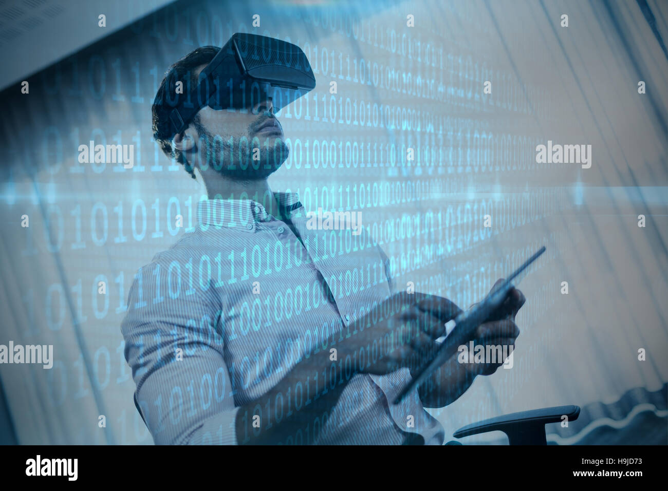 Composite image of shiny blue binary code on black background Stock ...