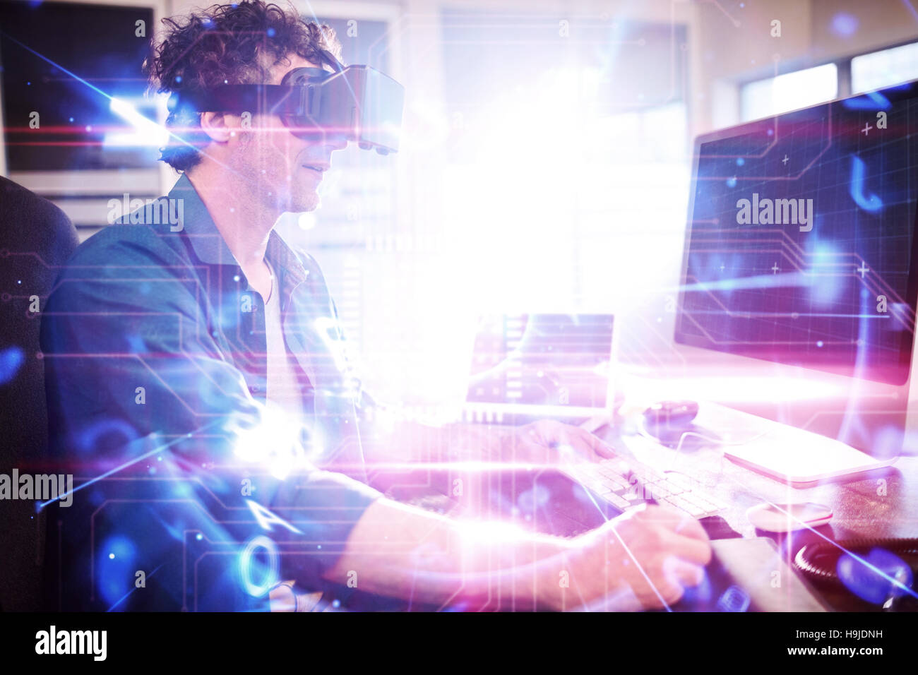 Composite image of blue and red technology interface Stock Photo - Alamy