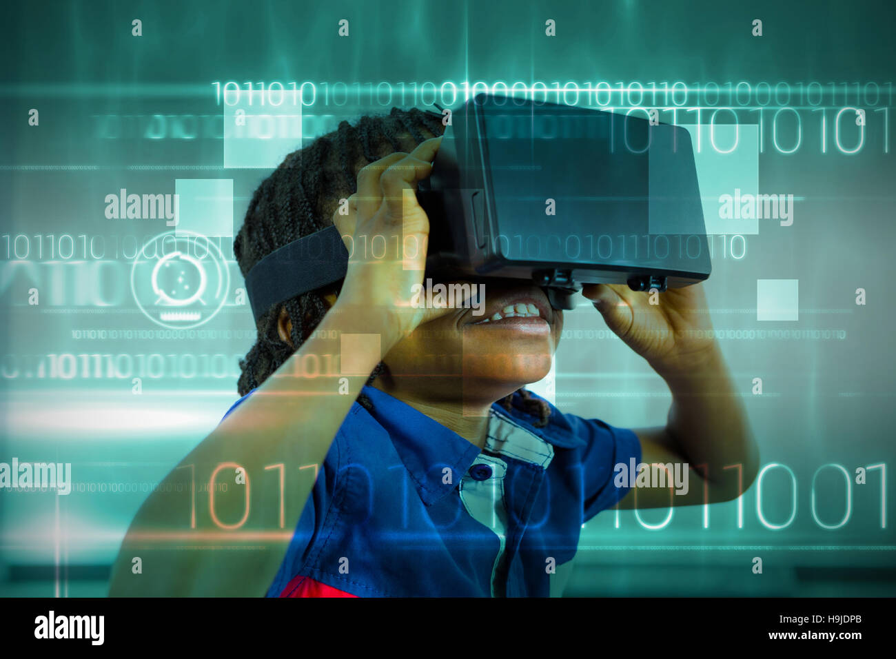 Composite image of blue technology design with binary code Stock Photo ...