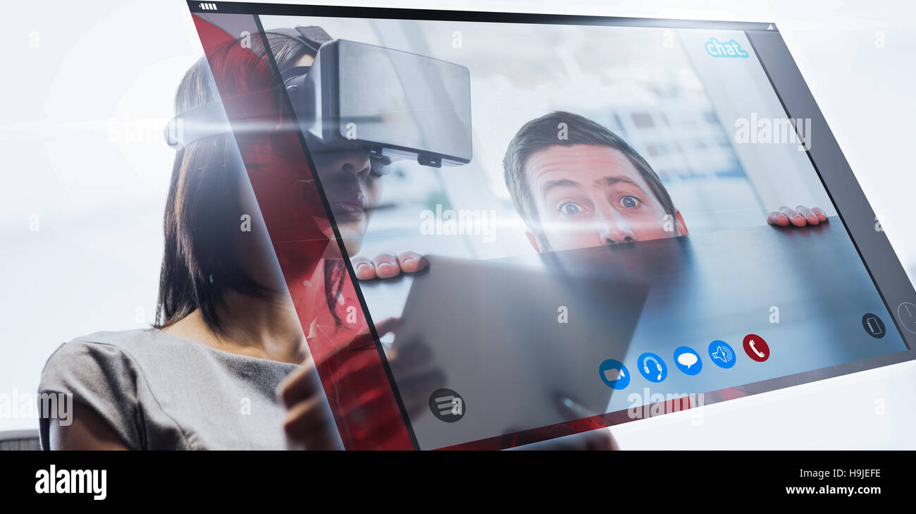 Composite image of nervous businessman peeking over desk Stock Photo ...