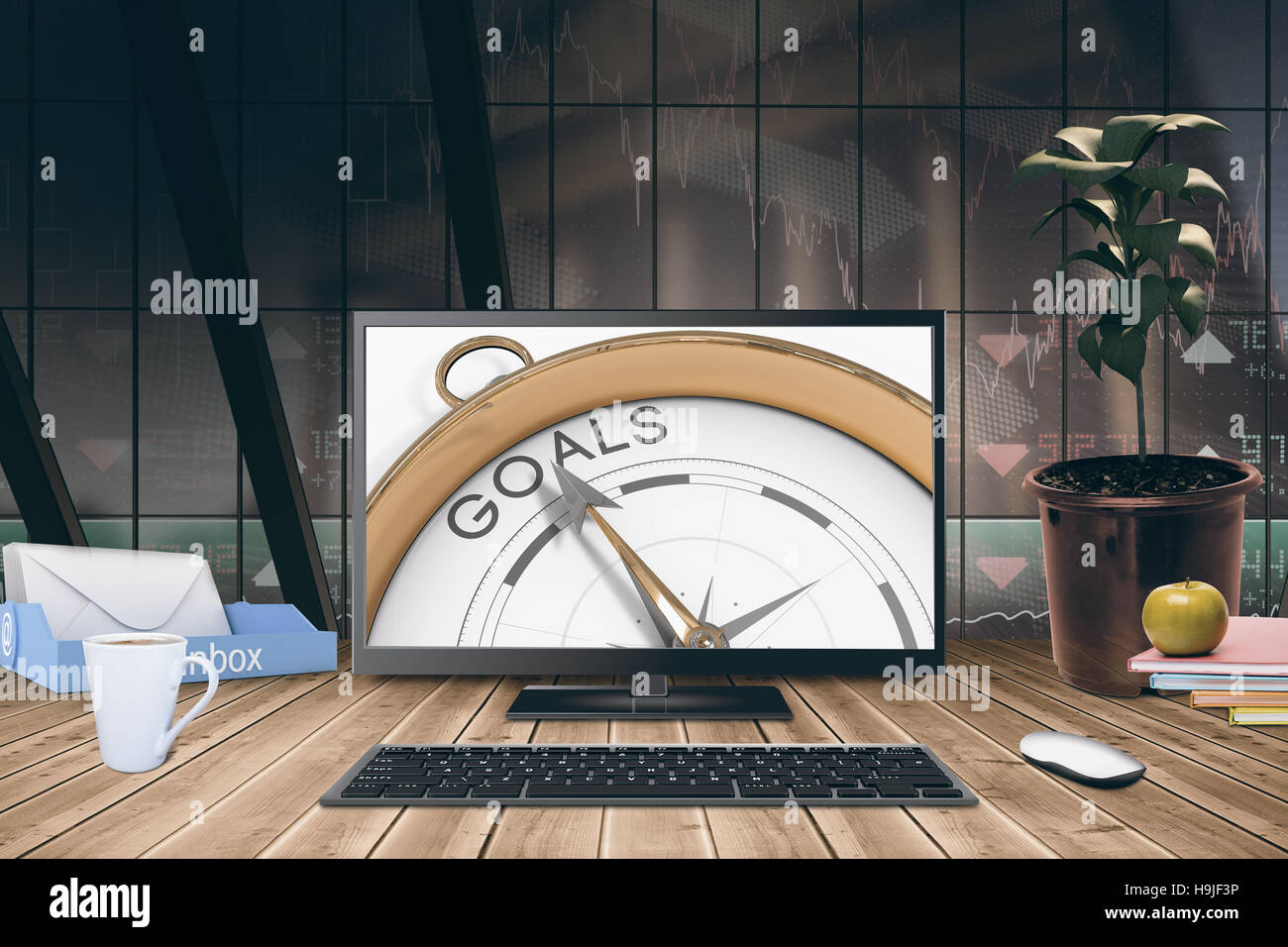 Composite image of a computer over a desk Stock Photo - Alamy