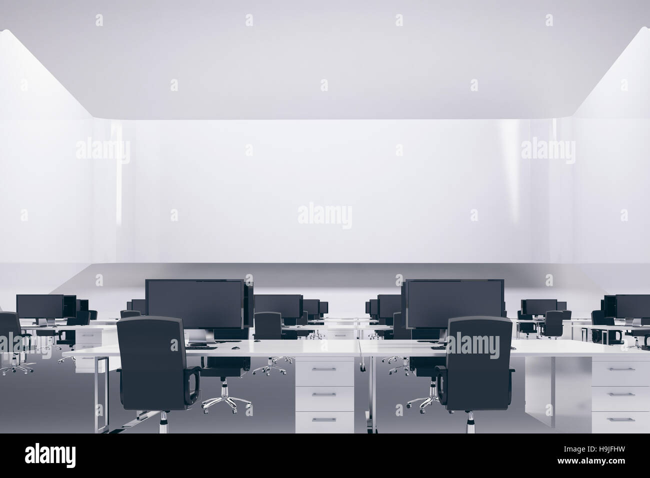 Empty office with desks and computers Stock Photo - Alamy
