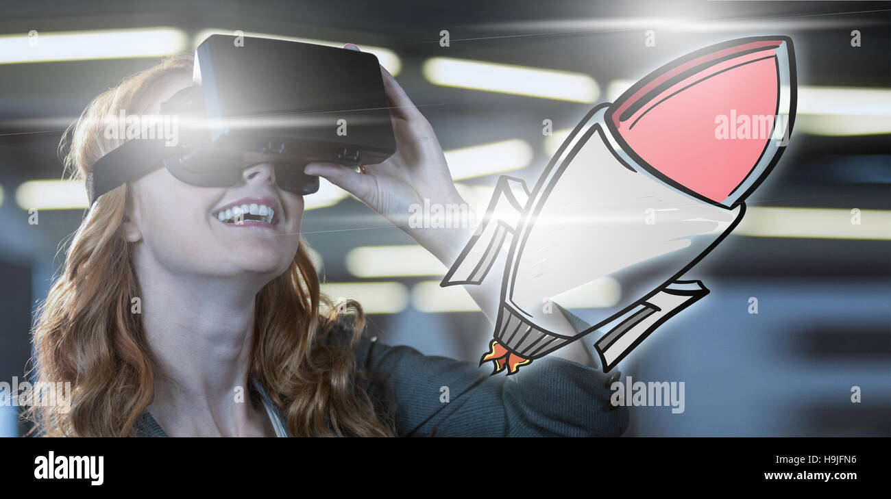 Business woman flying with rocket hi-res stock photography and images ...
