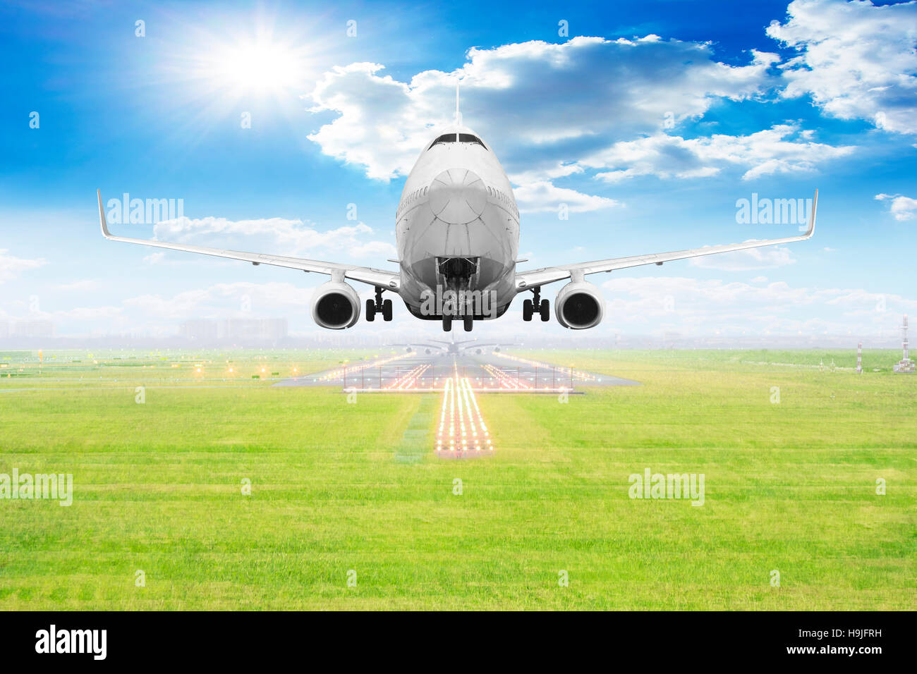 Passenger aircraft takeoff on runway of airport Stock Photo - Alamy