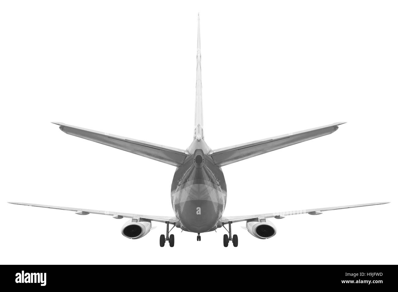 Rear view Passenger aircraft isolated on white background with clipping ...
