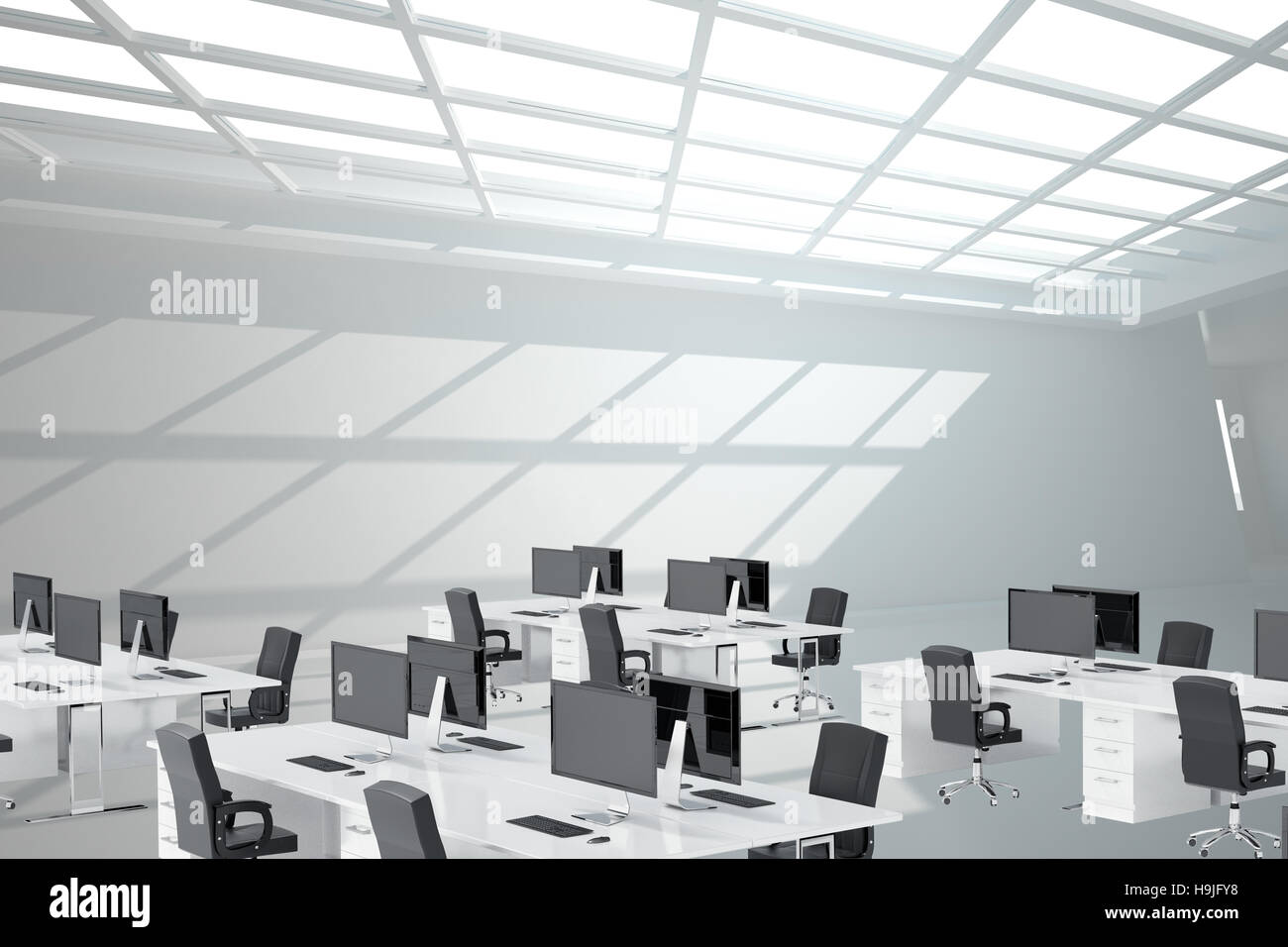 Open space with black computers Stock Photo - Alamy