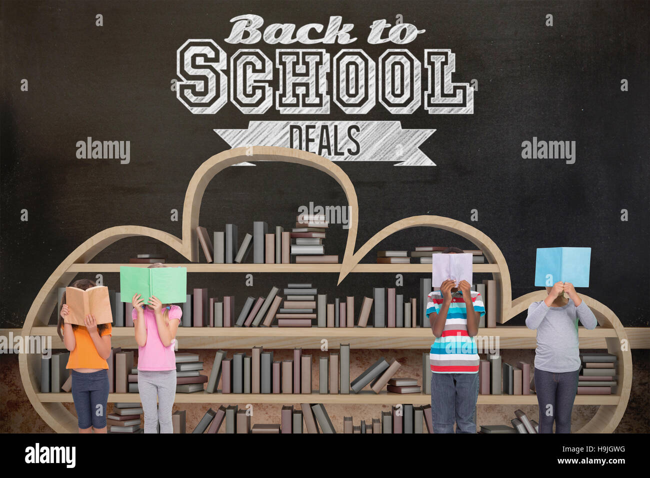 Composite image of elementary pupils reading Stock Photo - Alamy