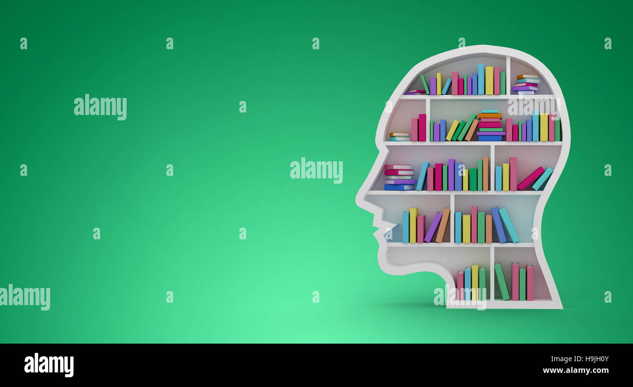 Composite image of colorful books arranged in human face shape ...