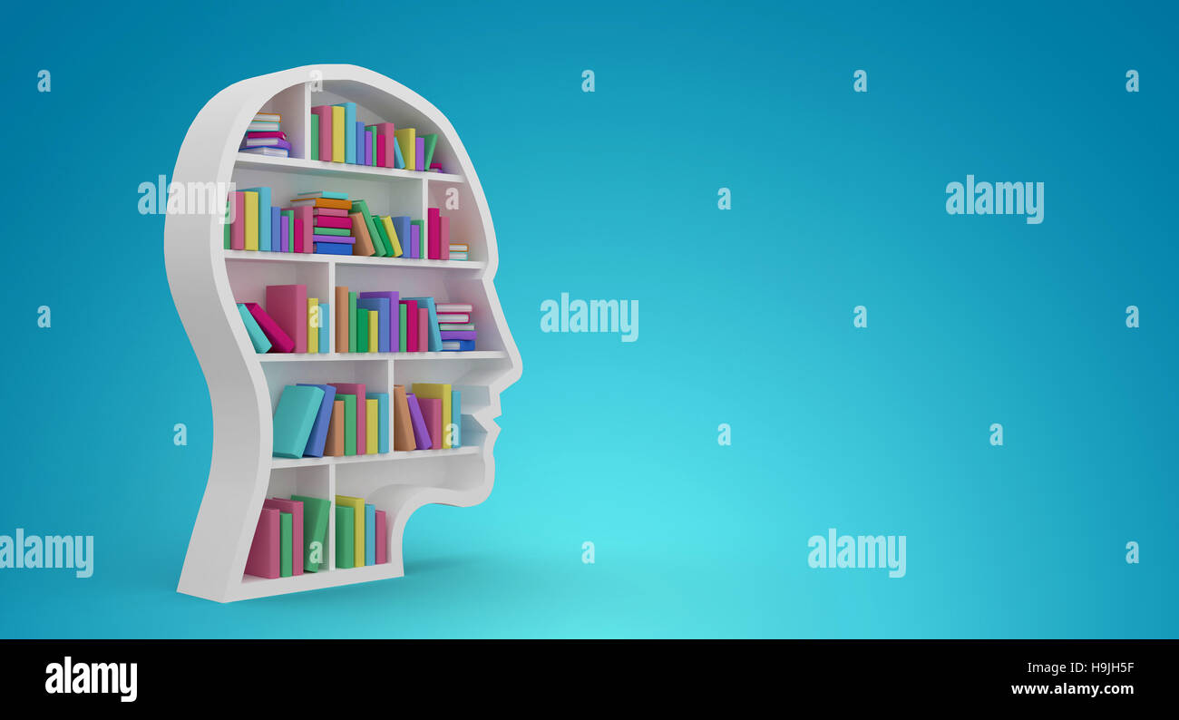 Composite image of colorful books in human face in bookshelves Stock ...