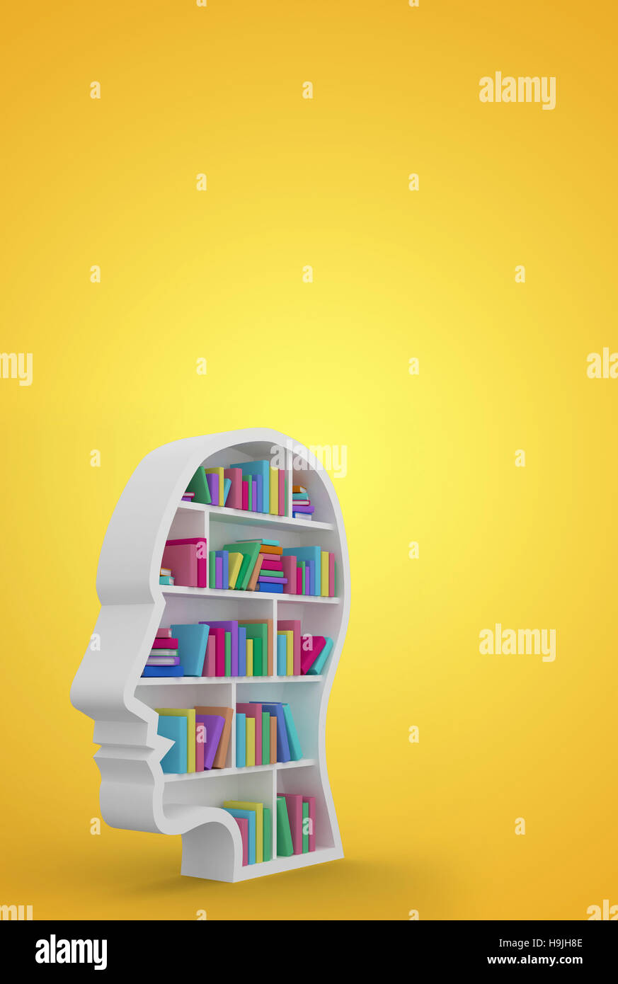 Composite image of colorful books in human face shape bookshelves Stock ...