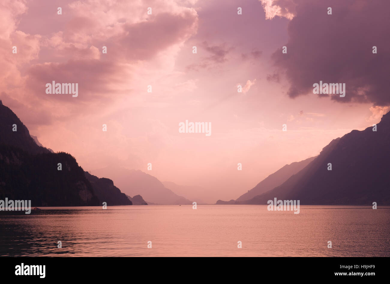 swiss lake at sunset in brienz, Switzerland Stock Photo - Alamy