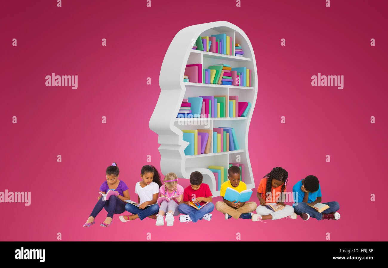 Composite image of elementary pupils reading books Stock Photo - Alamy