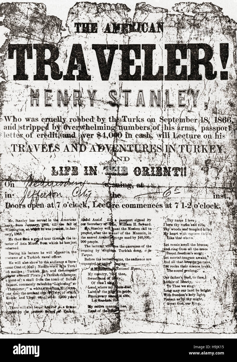 From a handbill of Henry Morton Stanley's first lecture in America. Sir ...