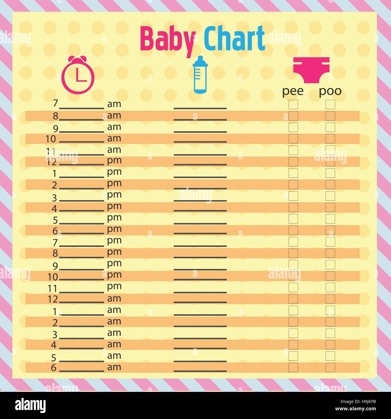 Baby feeding and diaper schedule - baby chart for moms - colorful ...